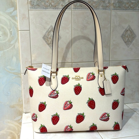 Coach | Bags | Coach Strawberry Print Gallery Tote In Chalk And Red Nwt ...